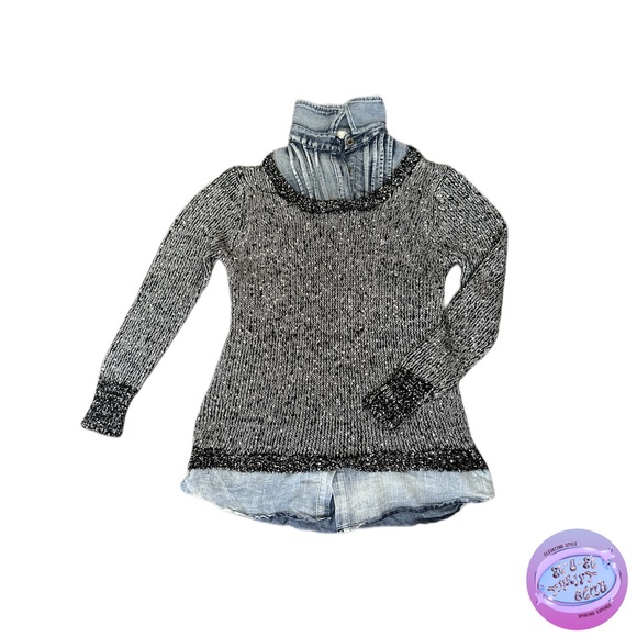Tops | Layered Denim Sweater Button Down | Poshmark